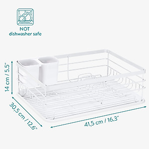 Navaris Dish Drainer Rack - Plate, Cutlery, Pots and Pans Drying Rack for Kitchen - Modern Retro Design Drip Tray with Metal Rack - White