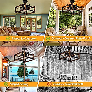 Hoeuns Low Profile Farmhouse Wood Ceiling Fan with Light and Remote Control for Bedroom Living Room Kitchen