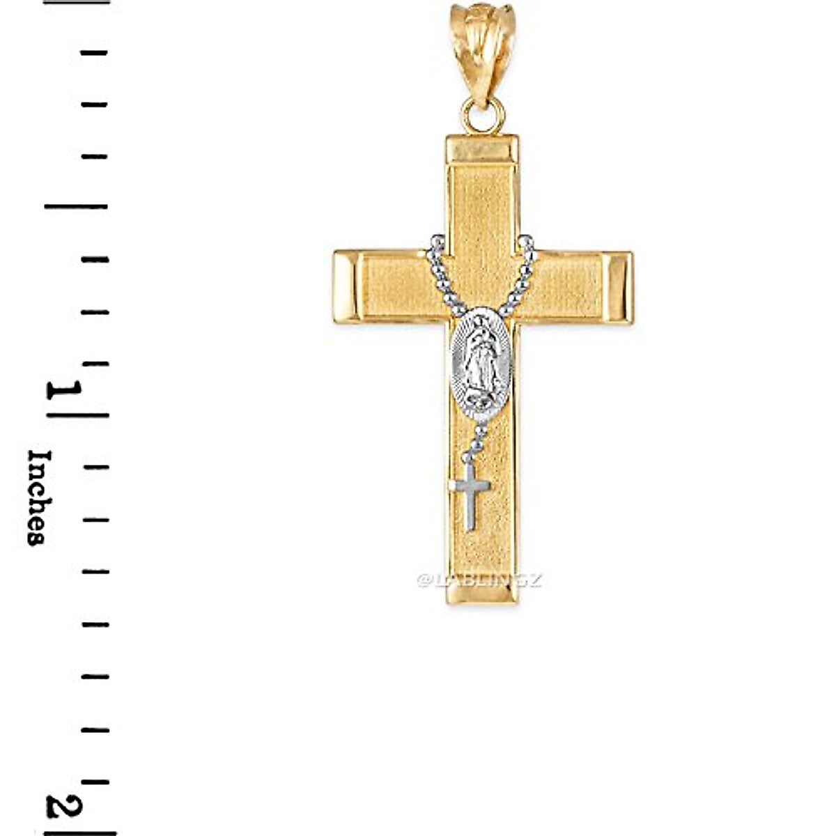 Religious Jewelry by LABLINGZ 14K Two-Tone Yellow Gold Guadalupe Latin Cross Rosary Pendant