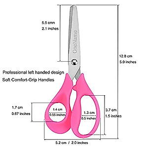 OneName Left-Handed Kids Scissors 6 Pack 5 Inch Left hand scissors for child School Student Scissors,Stainless Steel Sharp Blade Soft Comfort-Grip Handles Blunt Lefty Safety Scissors for Kids Scissor