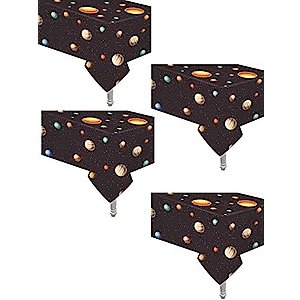Oojami 4 Pack Plastic Outer Space Table Cover Tablecloth Decorations for Birthday Kids Space Themed Supplies 54"x108" for Large Table