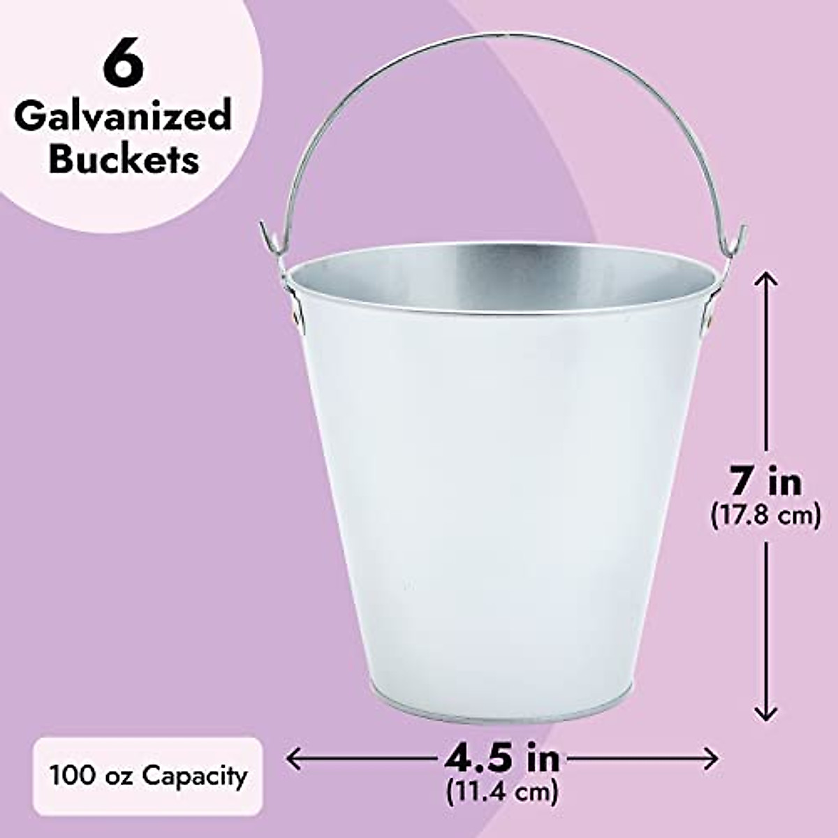 Juvale 6-Pack Large Galvanized Ice Buckets for Parties, 7-Inch Tall Metal Ice Pails with Handles for Champagne, Beer, Wine, Sports Drinks, Water, Table Centerpieces (100 oz Capacity)