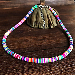 4 Pcs Boho Polymer Clay Choker Necklace Lightweight Colorful African Vinyl Disc Beads Necklace Femme Surfer Jewelry Summer Beach Holiday Necklaces for Women