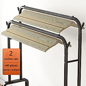 Mixfom Metal Garment Rail with Wheel, 6 Side Hooks and 4 Hanging Rail, Clothes Garment Coat Rack with 1-Tier Shelf, for Hanging Clothes, Coats, Skirts, Shirts, Sweaters