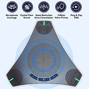 Conference Speaker and Microphone, 360° Omnidirectional USB Speakerphone Microphone with USB Hub, Noise Reduction/Echo Cancellation Computer Microphone for 8-10 People Business Conference, Home Office