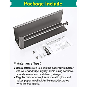 Paper Towel Holder for Kitchen - TDYU Wall Mount Paper Towel Holder with Shelf Under Cabinet, Rustproof Aluminum, Lightweight but Durable, Both Available in Adhesive & Screws (Gray)