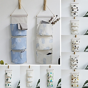 Cactus Pineapple Hanging Storage Bag Cotton Linen Wall Door Closet Wall Storage Organiser with 3 Pockets