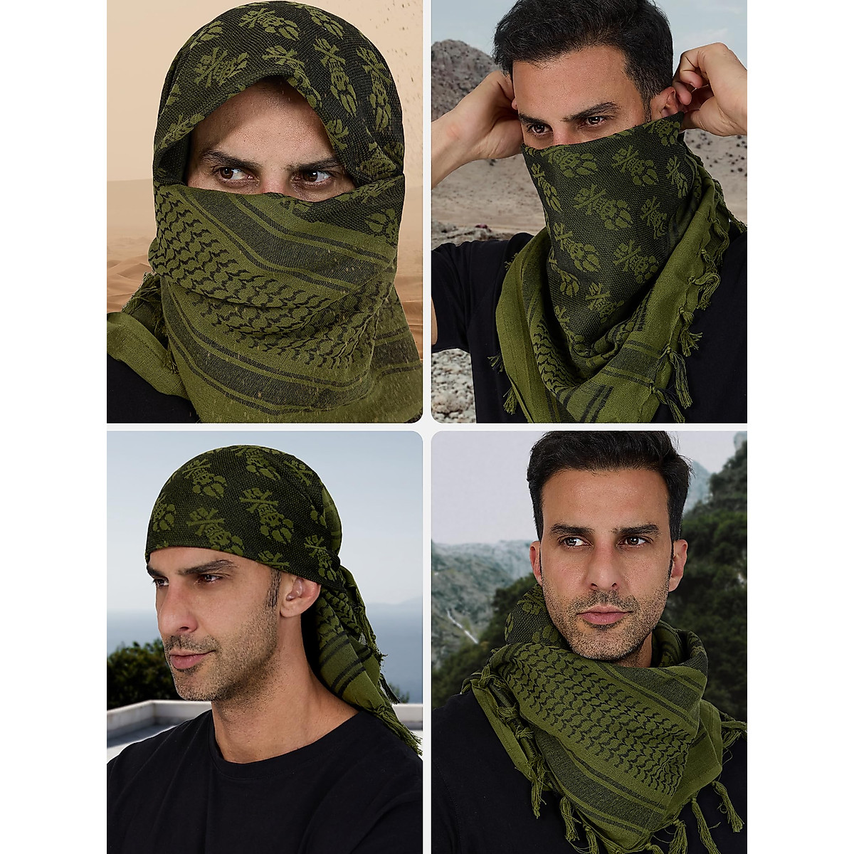 FREE SOLDIER 100% Cotton Military Shemagh Tactical Desert Keffiyeh Head Neck Scarf Arab Wrap(White)