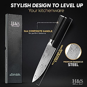 Hilt & Steel Damascus Steel Chef Knife | Premium Damascus knife | 8 Inch blade | G10 Composite Handle | Ultra Sharp
