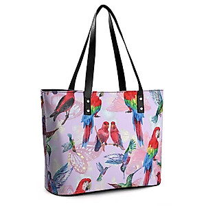 Womens Handbag Hummingbird Parrots Leather Tote Bag Top Handle Satchel Bags For Lady