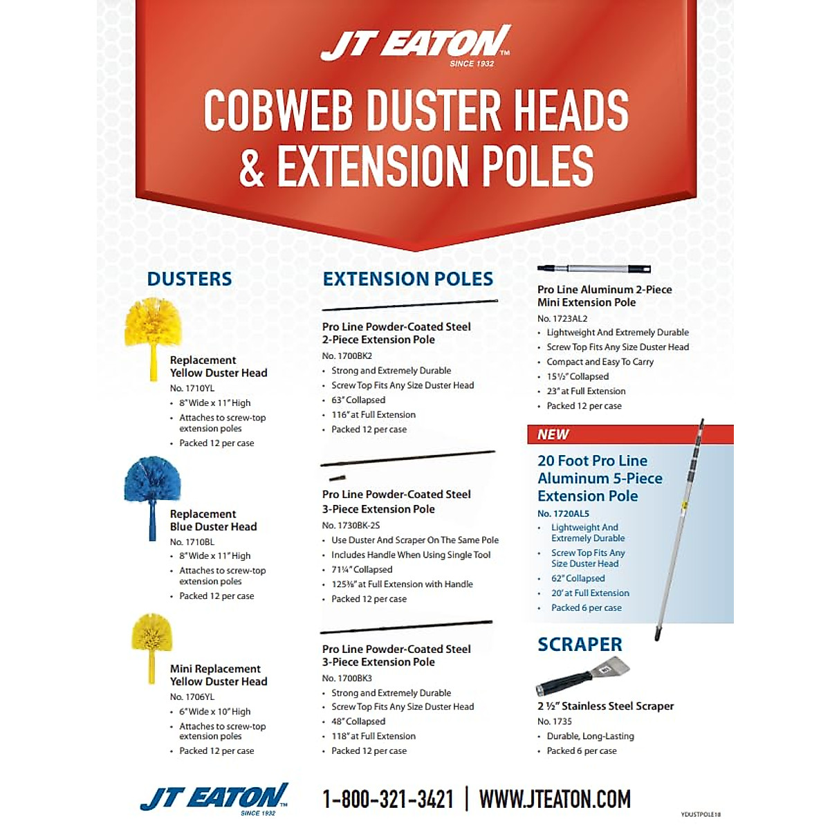 JT Eaton 1710YL Duster Replacement Head for Corners and Crevices, 7" x 6", Yellow, Case of 12