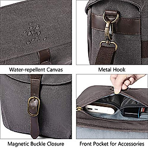 BAGSMART Camera Bag, SLR DSLR Canvas Camera Case, Vintage Padded Camera Shoulder Bag with Rain Cover for Women and Men, gray