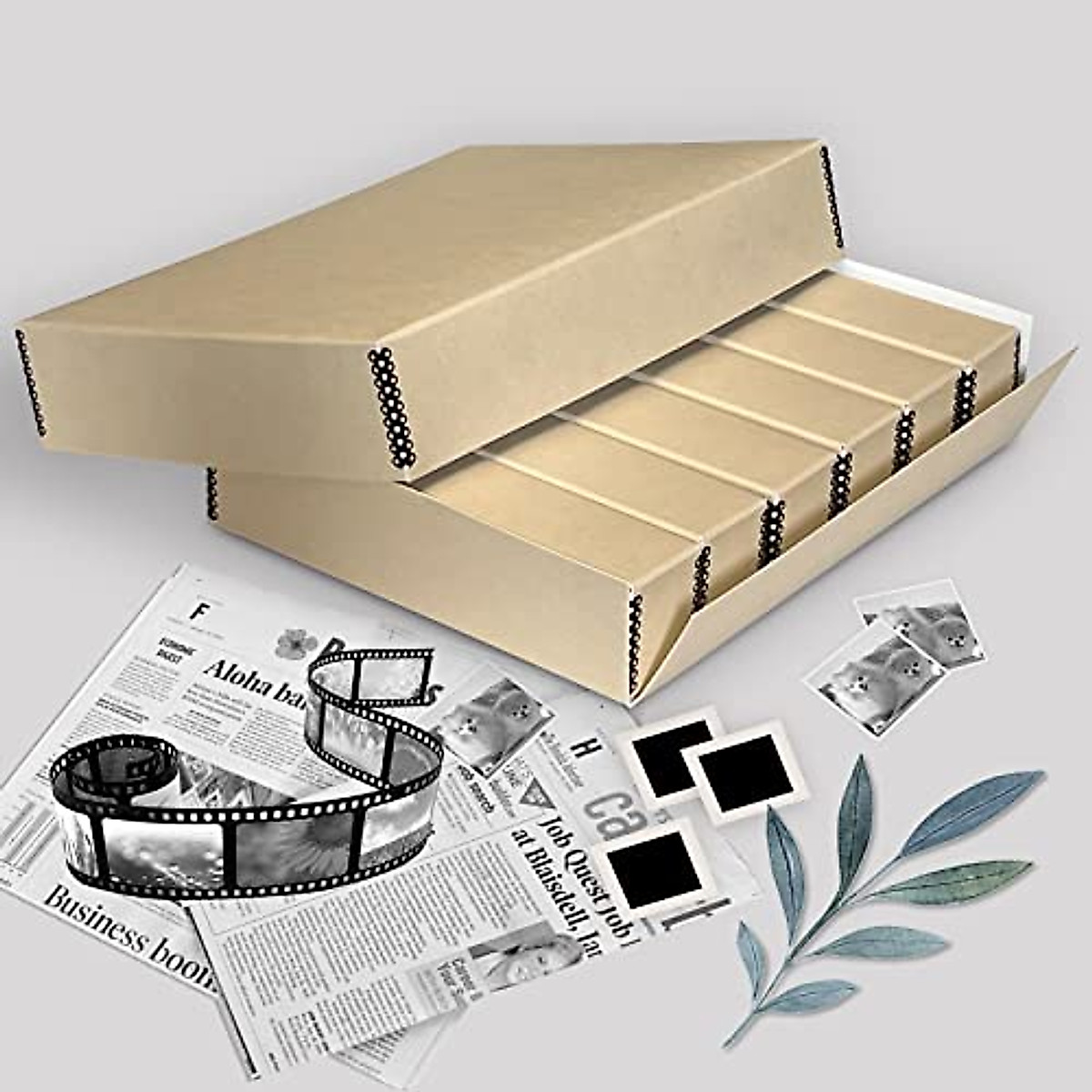 Lineco, Archival Slide Storage Box 15.5" x 11.5" x 3", Holds Up to 840 Slides, With 6 Inner Slide File Cases, Tan