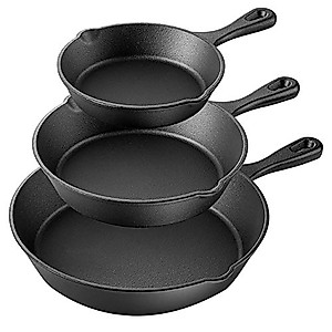 MegaChef Skillet Trio Pre-Seasoned Cast Iron Cookware Set, 3 Piece, Black