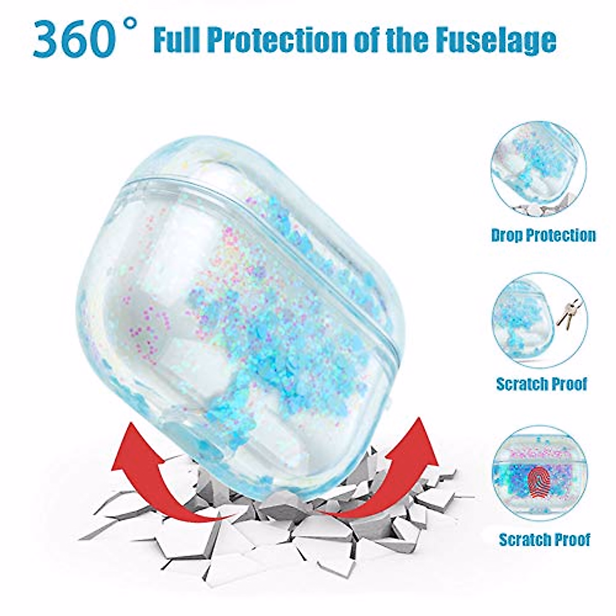 SGVAHY Bling Quicksand Case Compatible with AirPods Pro, Luxury Glitter Liquid Sequins Clear Hard Protective Case with Keychain Wireless Charging Box for Girls Women (Blue, AirPods Pro)