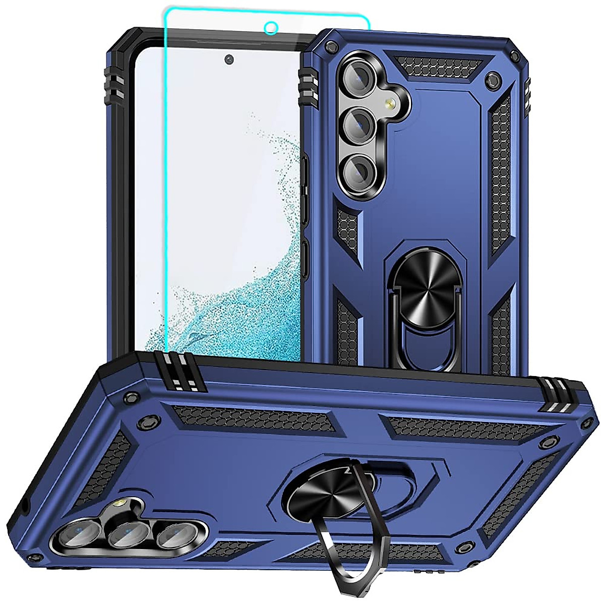 for Samsung A54 5G Case, Galaxy A54 5G Phone Case with HD Screen Protector, [Military Grade 16ft. Drop Tested] Ring Shockproof Protective Phone Case for Samsung Galaxy A54 5G,Blue