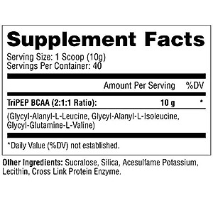 Metabolic Nutrition - TRIPEP - Tri-Peptide Branch Chain Amino Acid, BCAA Powder, Pre Intra Post Workout Supplement, Grape, 400 Grams (40 Servings)