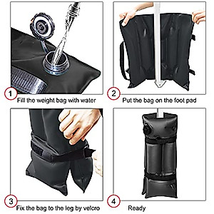 Eurmax USA Foldable Water Weight Bags, Heavy Duty Awning Leg Weights for Pop up Canopy, Tent, Gazebo, Weighted Feet Bag Water Bags, Set of 4(Black)