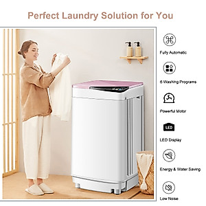 COSTWAY Portable Washing Machine, 7.7lbs Capacity Compact Laundry Washer and Spin Combo with 6 Programs, Built-in Barrel Light, Full-Automatic Washing Machine for Apartments Camping RVs Dorm, Pink