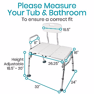 Vive Bariatric Shower Chair - Tub Transfer Bench with Height Adjustable Legs (400 Pound Capacity) - Reversible & Sliding Bath Seat with Backrest, Armrest, Wide Seat - For Seniors, Elderly
