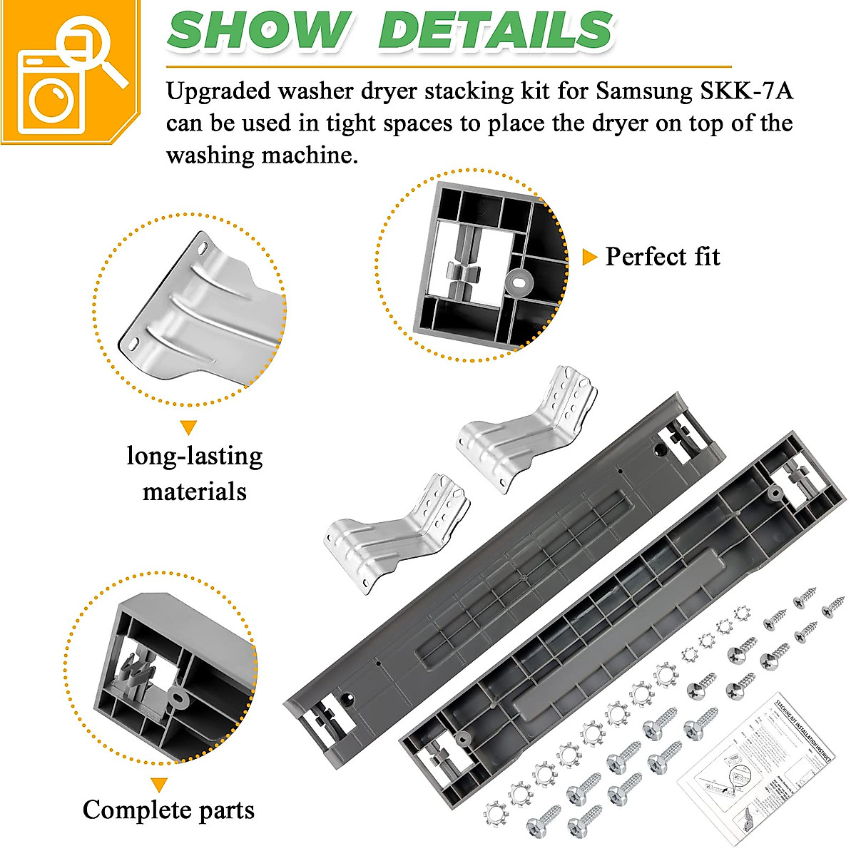 2024 UPGRADED SKK-7A SKK8K Stacking Kit Fit for Samsung Washer & Dryer 27 Inch Front Load Laundry by Techecook - Replace for SKK-7A SK-5A SK-5AXAA SKK-8K SKK8K