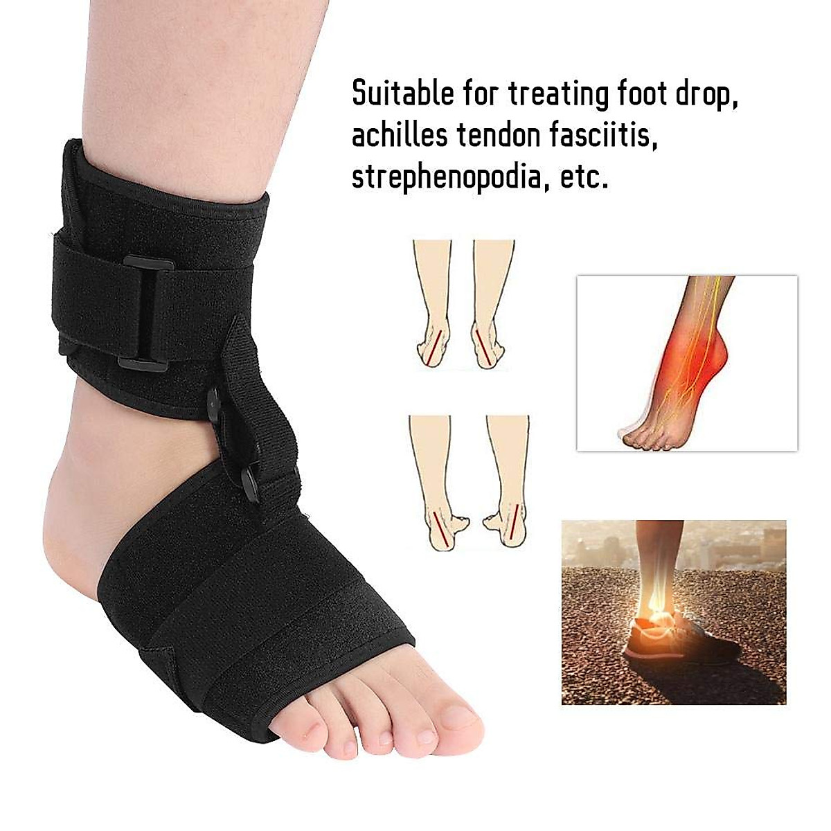 Agatige Drop Foot Brace, Foot Support Wrap Ankle Stabilizer Foot Drop Splint Orthotics for Achilles Tendonitis, Plantar Fasciitis, Bone Fracture, Sprain Injury