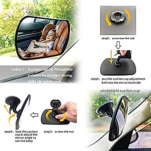 KINSEI Baby Car Mirror - Rear View Baby Car Back Seat Mirror - Child Observation Mirror Wide Convex and Shatterproof - 2 way of Connection Suitable for both Rear-facing and Forward-facing