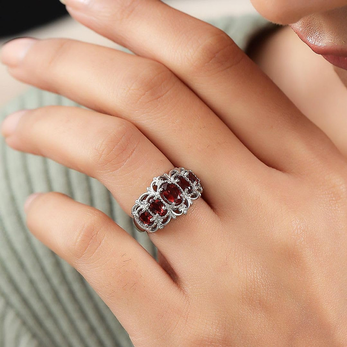 Shop LC Red Garnet Victorian 5 Stone Ring for Women Platinum Plated Jewelry Wedding Gifts for Women Size 9 Ct 1.35 Birthday Gifts