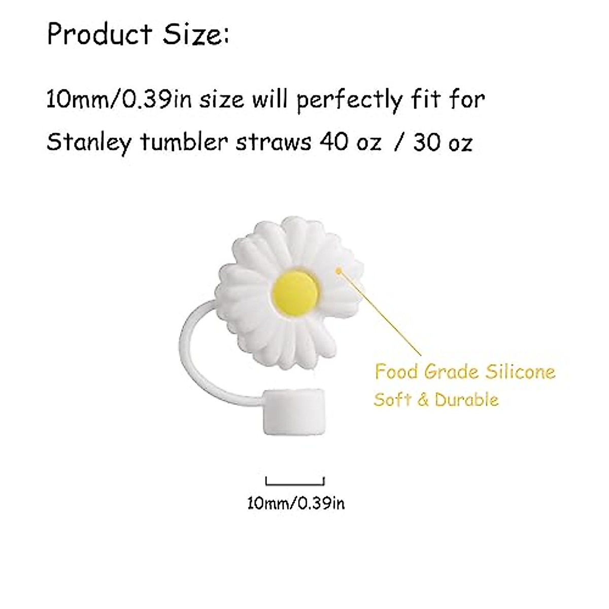 10mm Straw Cover, 4pcs Straw Covers Cap for Stanley Cup 40 oz 30 oz Food Grade Silicone Cute Large Straw Topper Straw Tips Cover Protector Plugs for Stanley Tumblers Cup for Stanley Cup Accessories