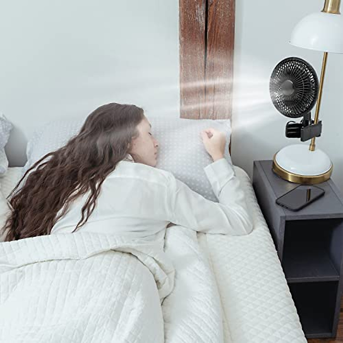 HealSmart 6 inch Clip Fan, Portable Grow Tent Fan, 2-speeds 90° Oscillating Small Clamp Fan with 15W 53" Plug Cord for Stroller Bed, Table, Desk, Bunk, Dorm (Black)