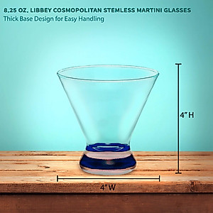 Libbey Martini Glasses 8.25 oz. Set of 10, Bulk Pack - Great for Cocktails, Wedding Favors, Party Favors, Events - Blue