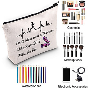 ZJXHPO Running Woman Marathon Cosmetic Bag Don't Mess With A Woman Who Runs 26.2 Miles For Fun Makeup Bag With Zipper Runner Gift (26.2 Miles)