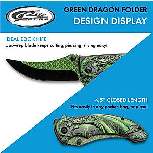SZCO Supplies 300551-GN Green Dragon Assisted Open Liner Lock Edc Upsweep Folding Knife, 8" Length