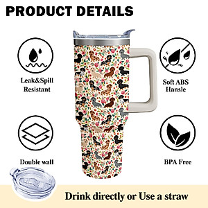 Vehcimbev 40oz Dachshund Tumbler with Handle and Straw - Stainless Steel Double Wall Insulated Tumbler - Hot & Cold - 40oz Capacity - Dachshund Gift