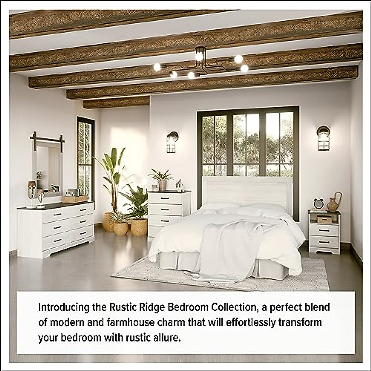 Prepac Rustic Ridge Farmhouse Bedroom Nightstand with 2 Drawers and an Open Cubby, Wooden Bedside Table for Bedroom, Office, or Living Room, 16.25in x 18.75in x 24.5in, Washed White