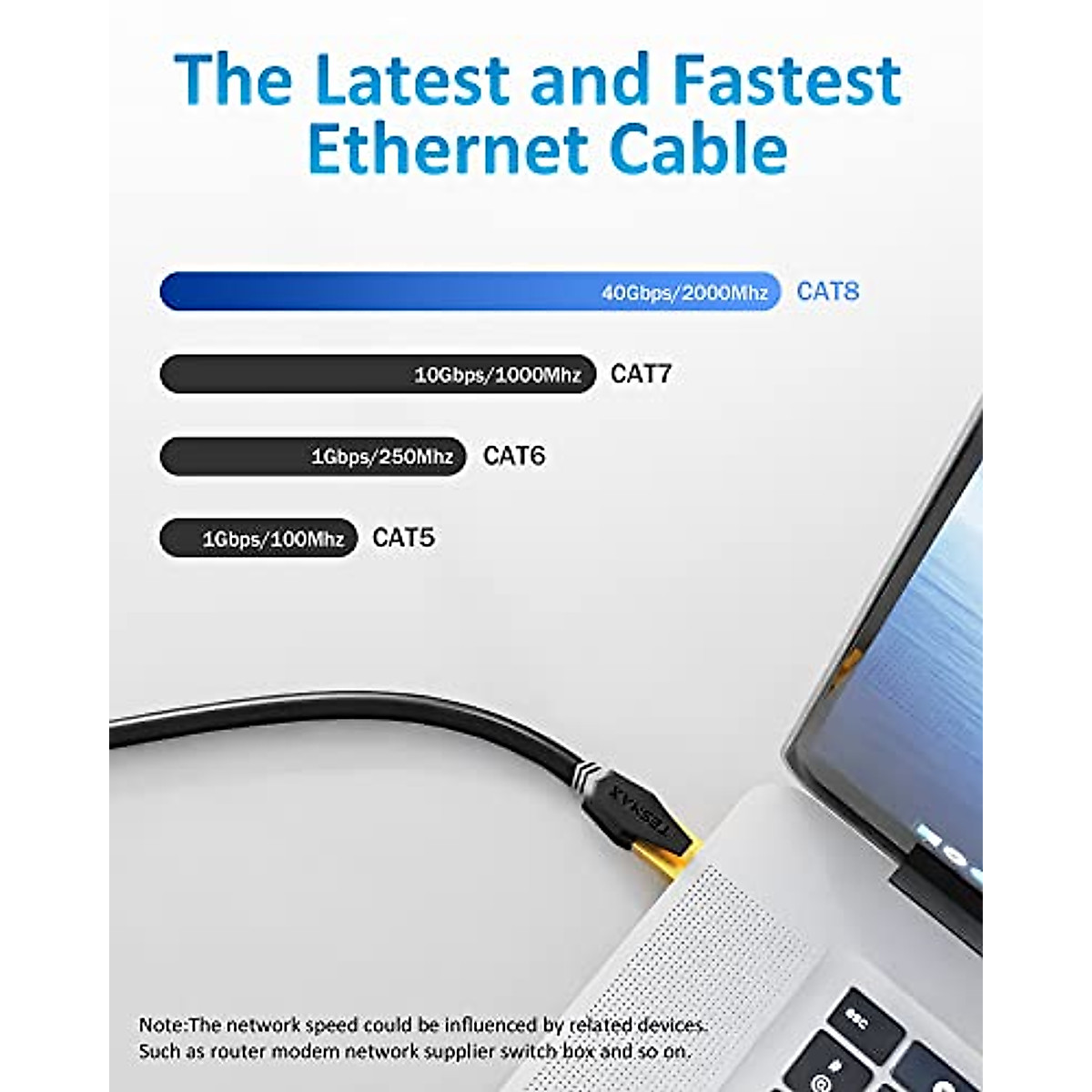 Tesmax Cat 8 Ethernet Cable for Gaming 6FT, Heavy Duty High Speed 26AWG 2000Mhz with Gold Plated RJ45 Connector, Fast Ethernet Cable for Gaming, S/FTP Weatherproof for Router, Modem, PC, PS5, Xbox
