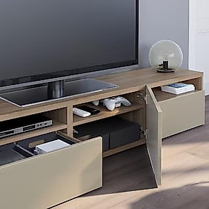 TV Unit with Drawers and Door,Walnut Effect Light Gray/Selsviken high-Gloss/Beige, 70 7/8x16 1/2x15 3/8 "