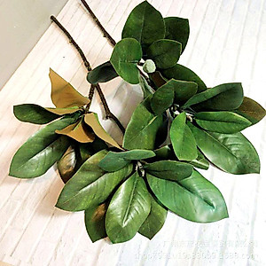 32 Inch Magnolia Artificial Leaves Branches 3D Plastic Printing Houseplant Plant Indoor Outdoor Home Decor (Dark Green - Pack of 2)