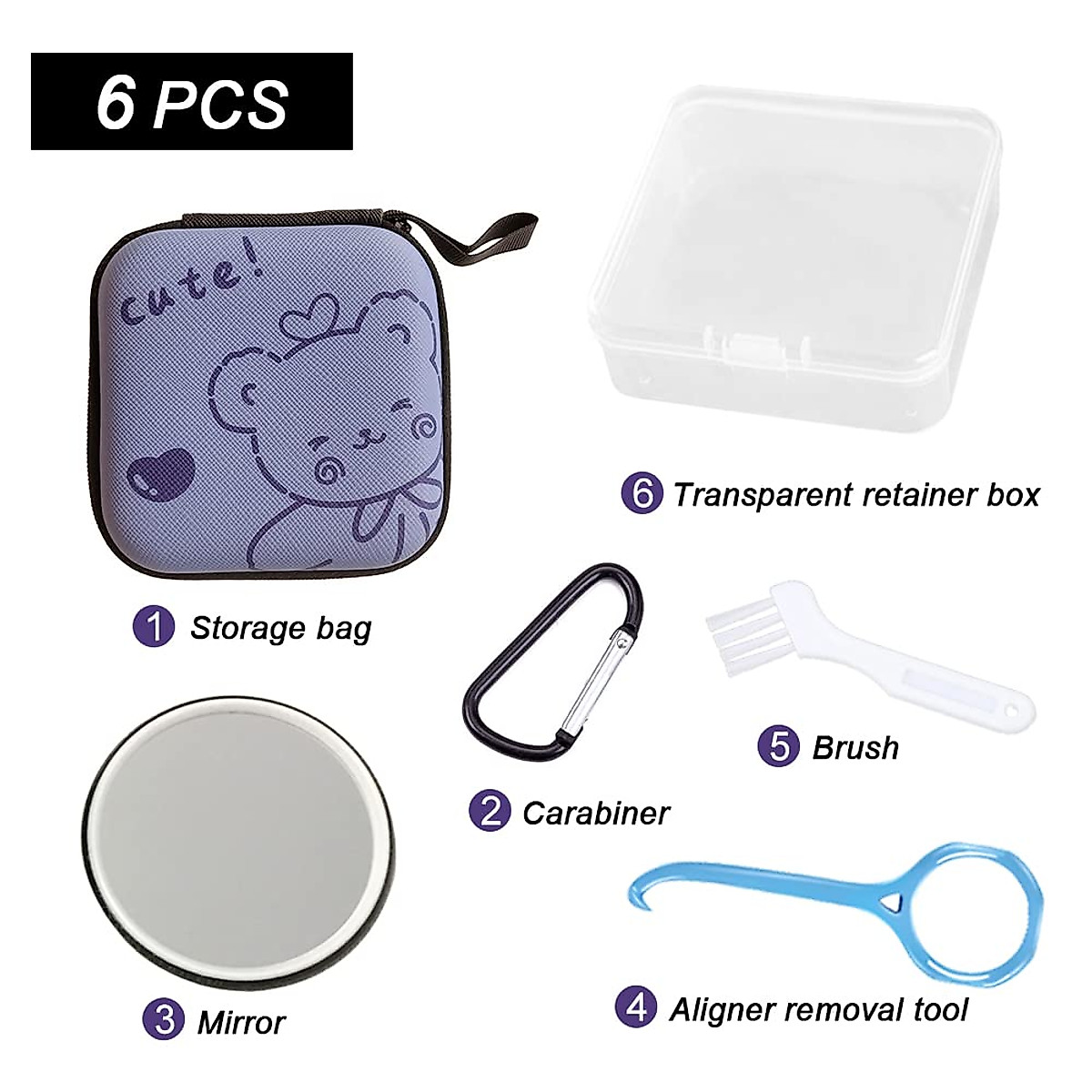 Gxamz Retainer Case Travel Aligner Case Mouth Guard Box with Clip, Organizer Bag, Mirror and Removal Tool Set (Animal)