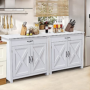 AVAWING Kitchen Sideboard Buffet Cabinet, Modern Farmhouse Kitchen Storage Cabinet with Drawer and Adjustable Shelf, Coffee Bar Cabinet for Kitchen, Dining Room, Bathroom, Entryway, White