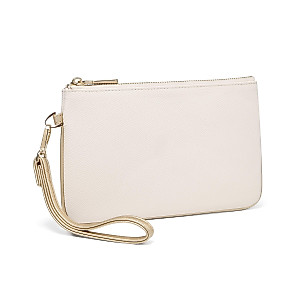 Daisy Rose Zip Wristlet Phone Clutch-RFID Blocking protection Wallet - Cream