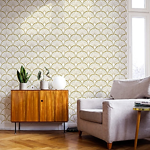 MelunMer Gold Peel and Stick Wallpaper Boho Gold Contact Paper for Cabinets Self Adhesive Removable Wallpaper for Bedroom/Bathroom Modern Contact Paper Leaf Ginkgo Biloba 393 in L 17.3In W