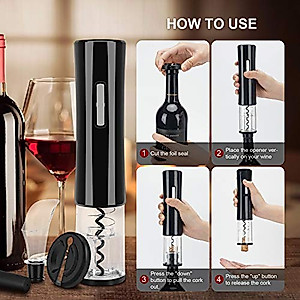 SENZER Electric Wine Opener Set Automatic Wine Bottle Opener LED Light Reusable Corkscrew Gift Set with Foil Cutter, Vacuum Stoppers, 4-in-1 Aerator and Pourer Set for Kitchen Bar Restaurant Black