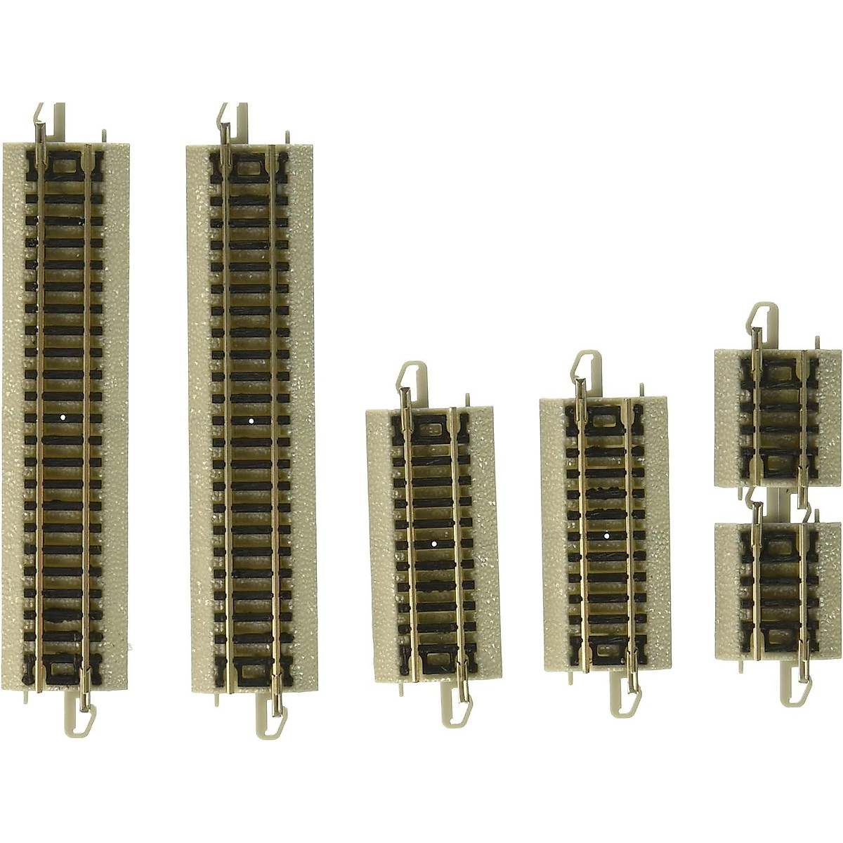 Bachmann Trains - Snap-Fit E-Z TRACK ASST. SECTIONS STRAIGHT TRACK (2 each 4.50", 2.25" and 1.125" per card) - NICKEL SILVER Rail With Grey Roadbed - N Scale, 8