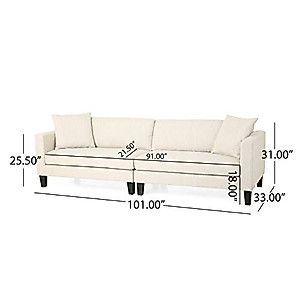 Christopher Knight Home Wanda Contemporary 4 Seater Fabric Sofa with Accent Pillows, Beige, Dark Brown