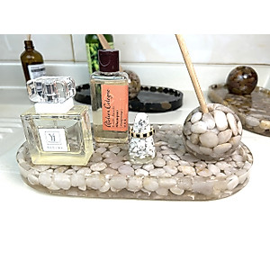 Natural Stone Pebbles Bathroom Tray for Counter Vanity Tray Kitchen Soap Tray