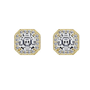 Amazon Collection Yellow Gold Plated Sterling Silver Halo Earrings set with Asscher Cut Infinite Elements Cubic Zirconia (1 cttw)