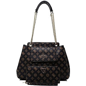 GUESS Logo Satchel Tote Bag Handbag & Wallet Set - Natural/Brown