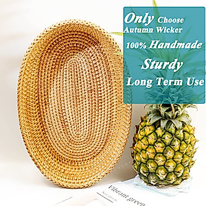 12.6 Inch Woven Bread Basket Fruit Basket for Kitchen Counter Wicker Handmade Long Bread Serving Basket Food Organizer Display Basket Storage Basket for Spoon Fork Napkin