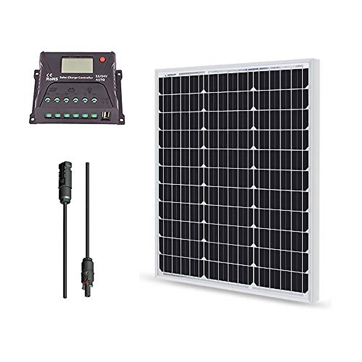 Renogy KIT-BUNDLE50D 12 Volt Monocrystalline Solar, Bundle 50W Kit, Bundle Kit with 10A PWM LCD Charge Controller